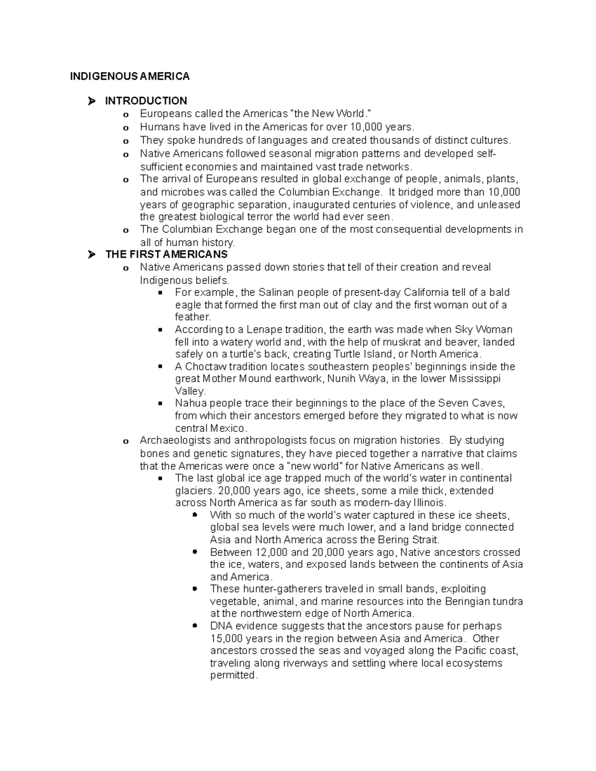 1. Indigenous America - Chapter ` Textbook Notes for HIST 1301.915 with ...