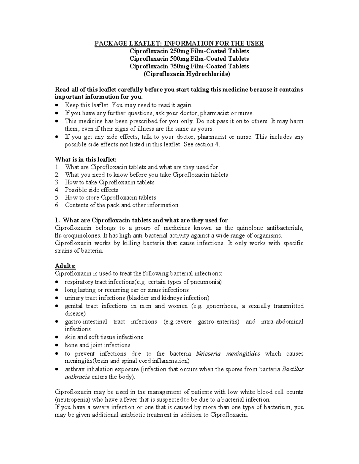 Cipro - FUND - PACKAGE LEAFLET: INFORMATION FOR THE USER Ciprofloxacin ...