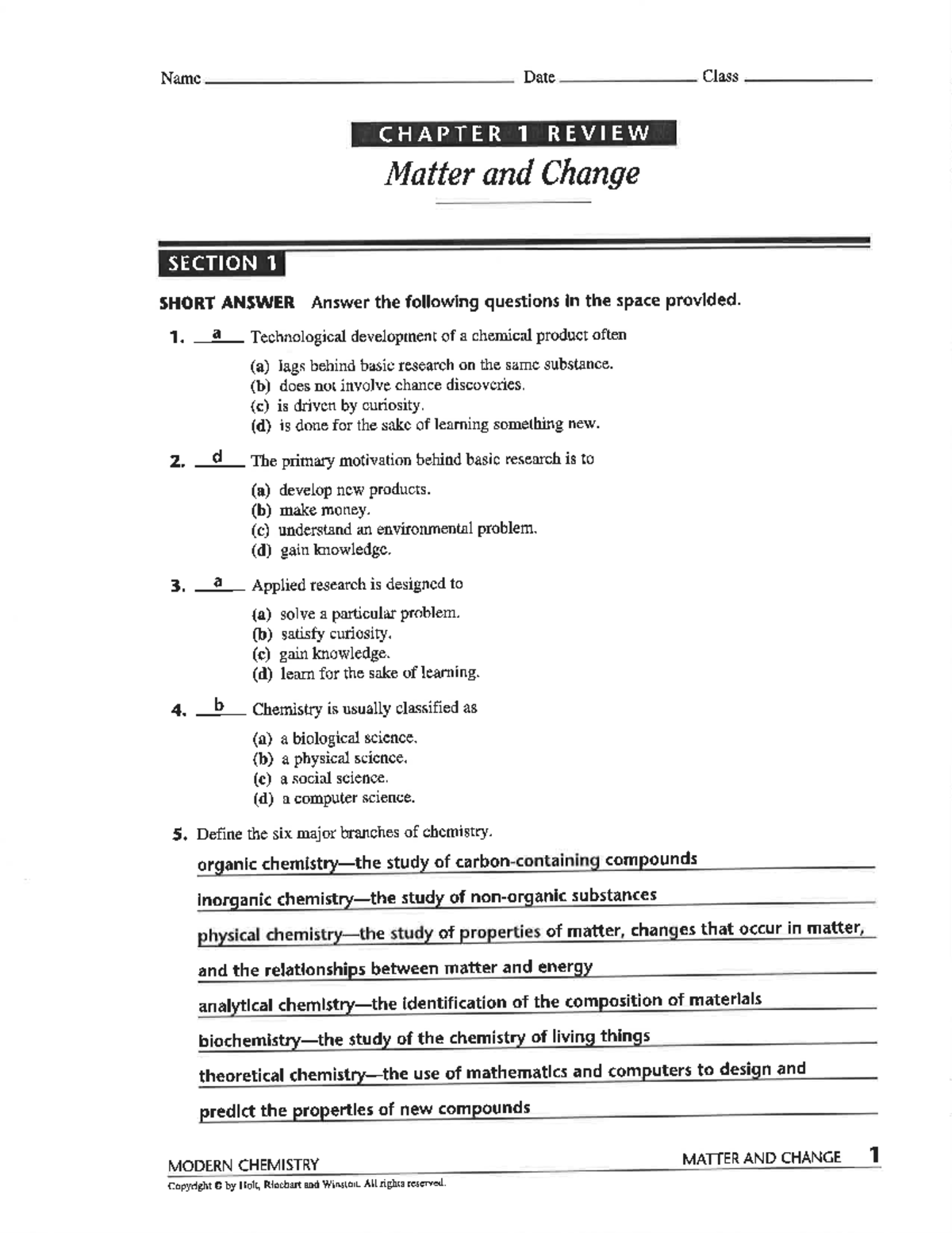 Key honors chem chapt 1-2 sg and section quiz - GN 220 - Studocu