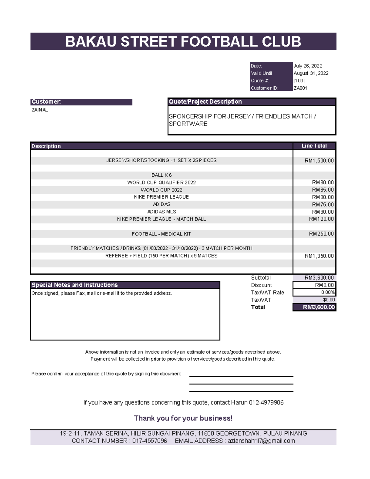 BSFC Quotation FOR Sponcership - BAKAU STREET FOOTBALL CLUB Date: July ...