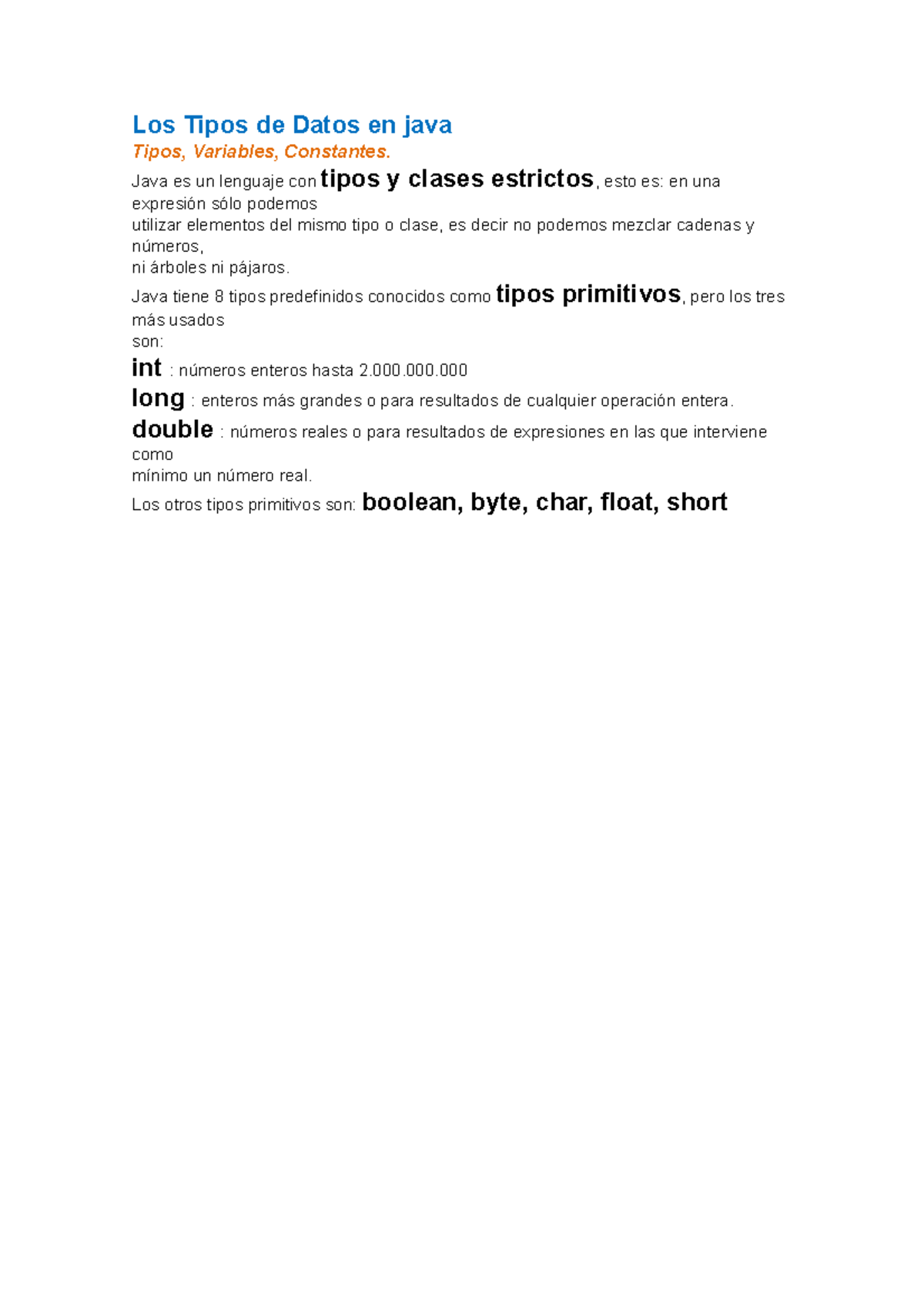 Tipos datos Primitivos - Los Tipos de Datos en java Tipos, Variables ...