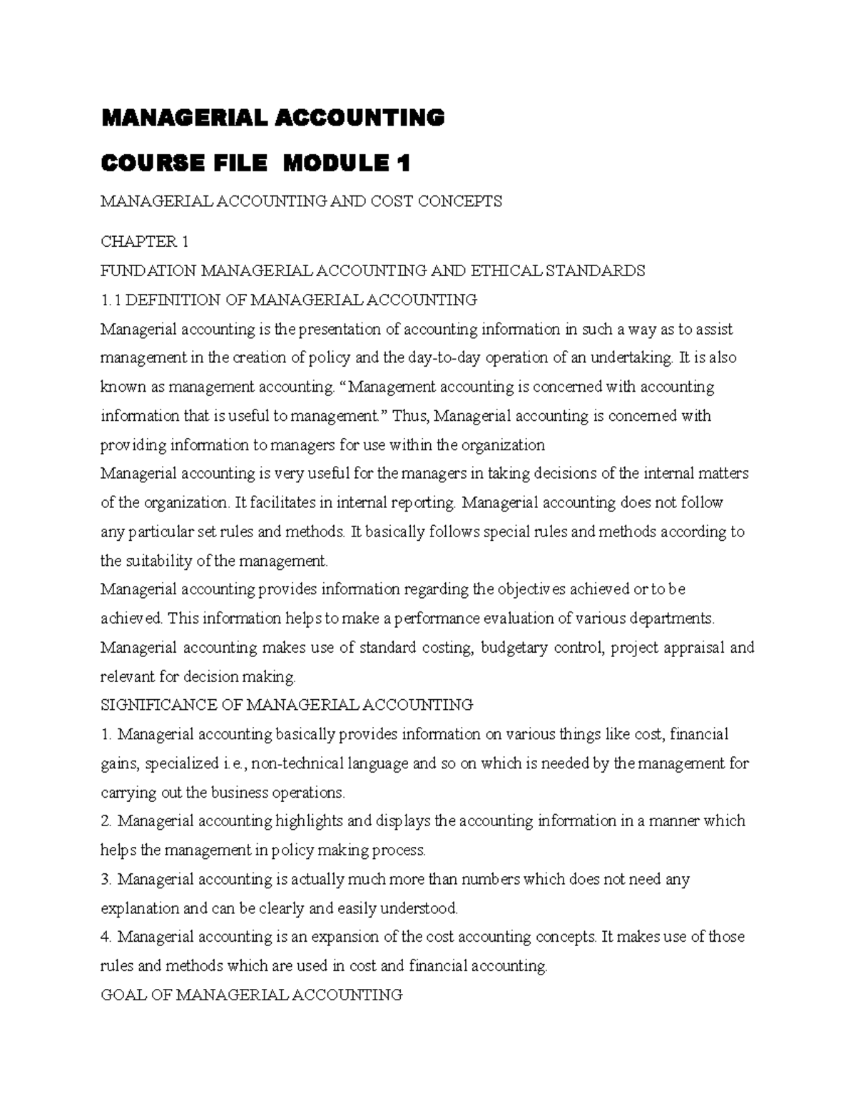 Managerial Accounting Course FILE Module 1 Lesson - MANAGERIAL ...