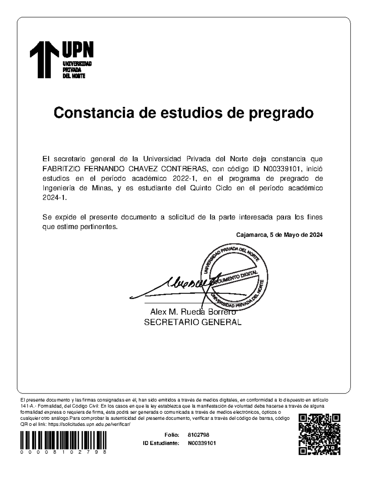 INT N00339101-8102798 - Constancia de estudios de pregrado El ...
