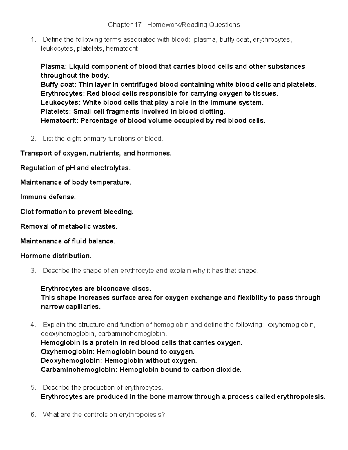 Chapter 17 homework questions - Chapter 17– Homework/Reading Questions Define the following ...