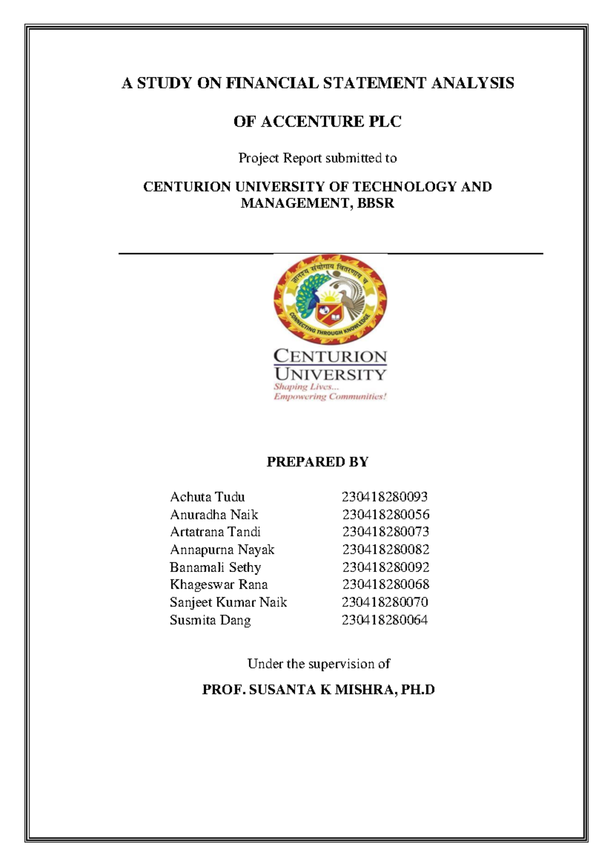 FSA of Accenture PLC - A STUDY ON FINANCIAL STATEMENT ANALYSIS OF ...