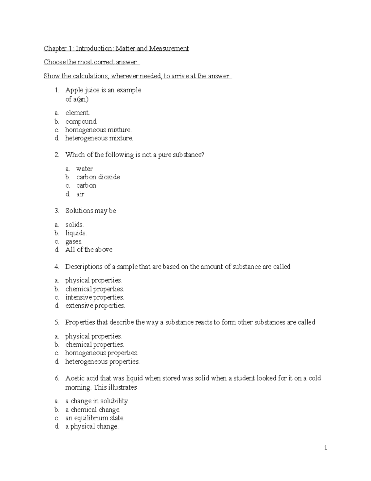 Chapter 1 Intro Matter and Measurement-Questions - Chapter 1: Introduction: Matter and ...