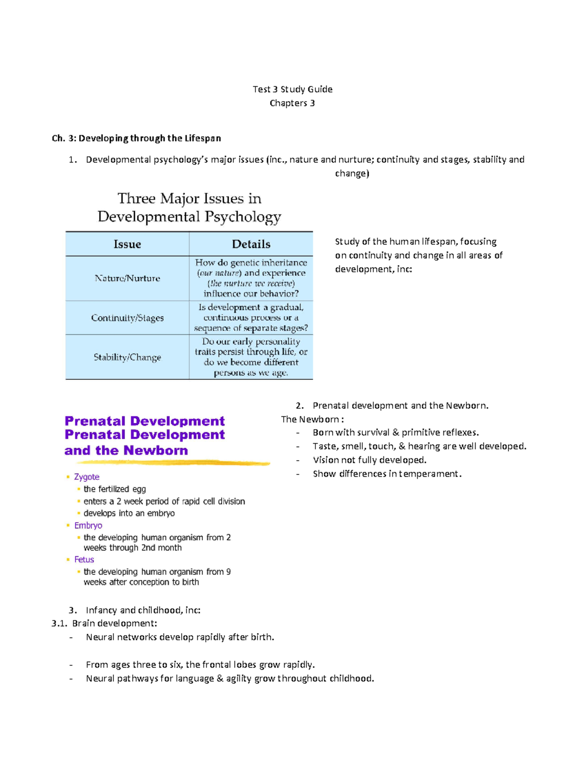Test 3 study guide - Test 3 Study Guide Chapters 3 Ch. 3: Developing ...