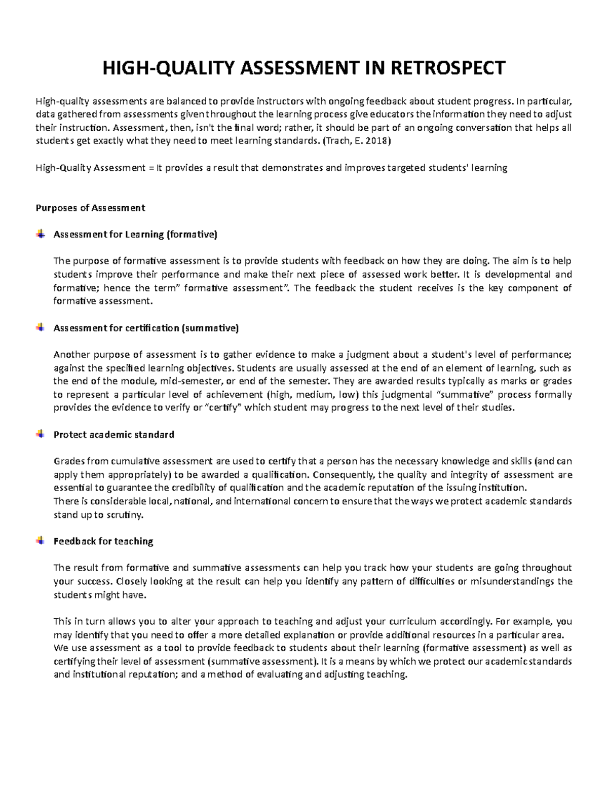 High quality Assessment in Retrospect - HIGH-QUALITY ASSESSMENT IN ...