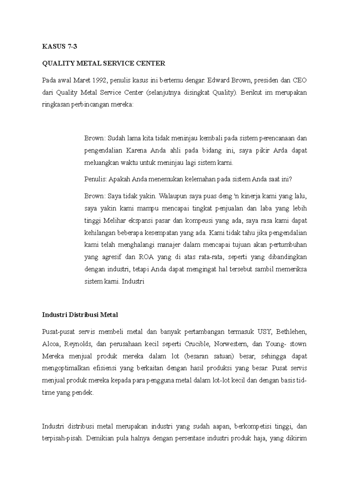 Kasus 7-3 Quality Metal Service Center - KASUS 7- QUALITY METAL SERVICE ...