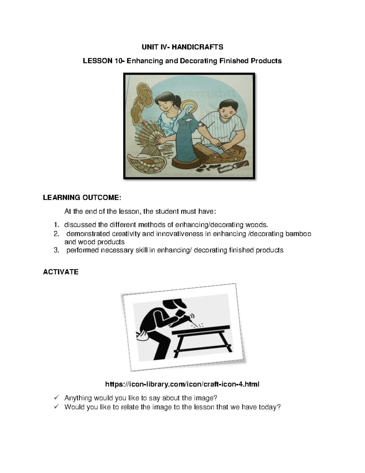 1. Module 3- Industrial ARTS - UNIT IV- HANDICRAFTS LESSON 10 ...