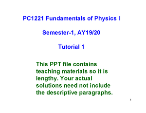 Tutorial 2 (solution) - PC1221 Fundamentals of Physics I Semester-1 ...