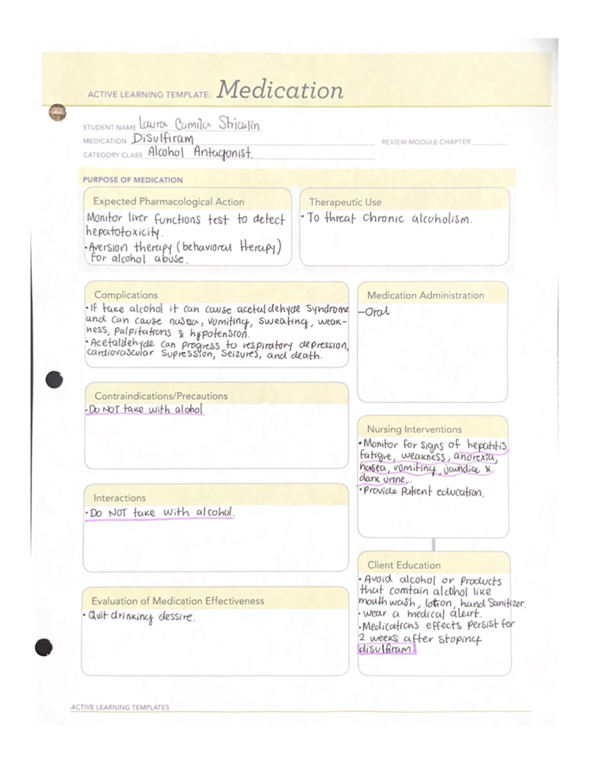 Disulfiram Drug Card - Active Learning Template - ACTIVE LEARNING ...