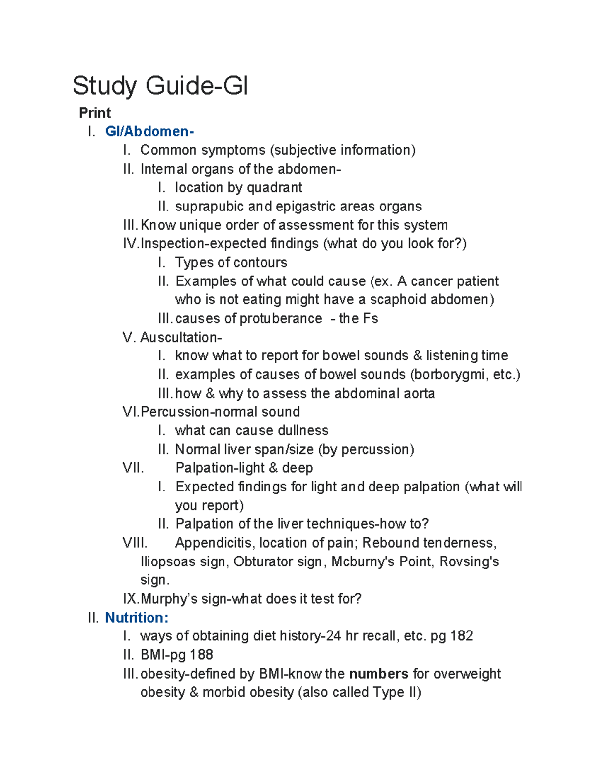 Study Guide-GI - lecture notes GI - Study Guide-GI Print I. GI/Abdomen ...