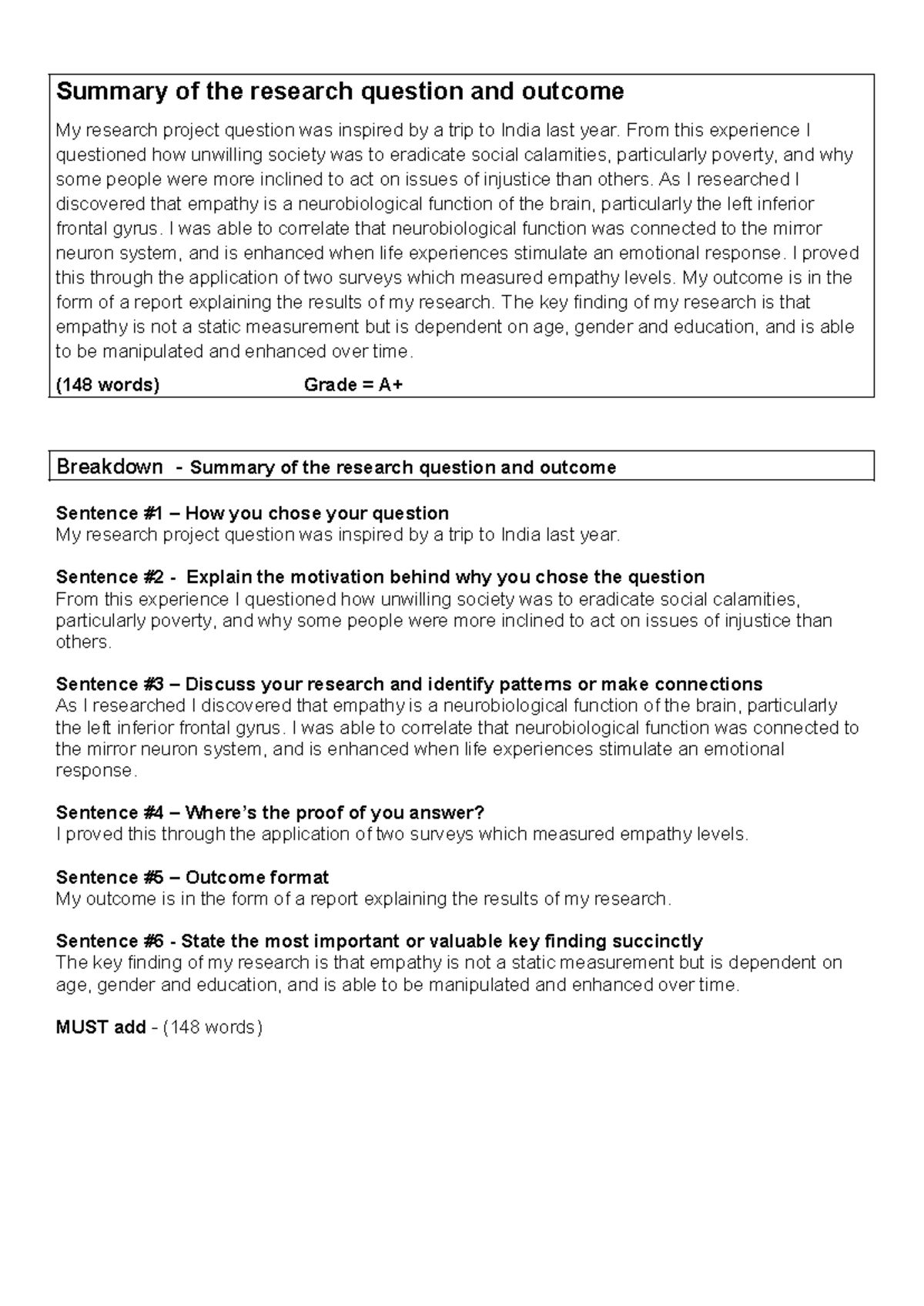 Breakdown of how to write a summary (2) - Summary of the research ...