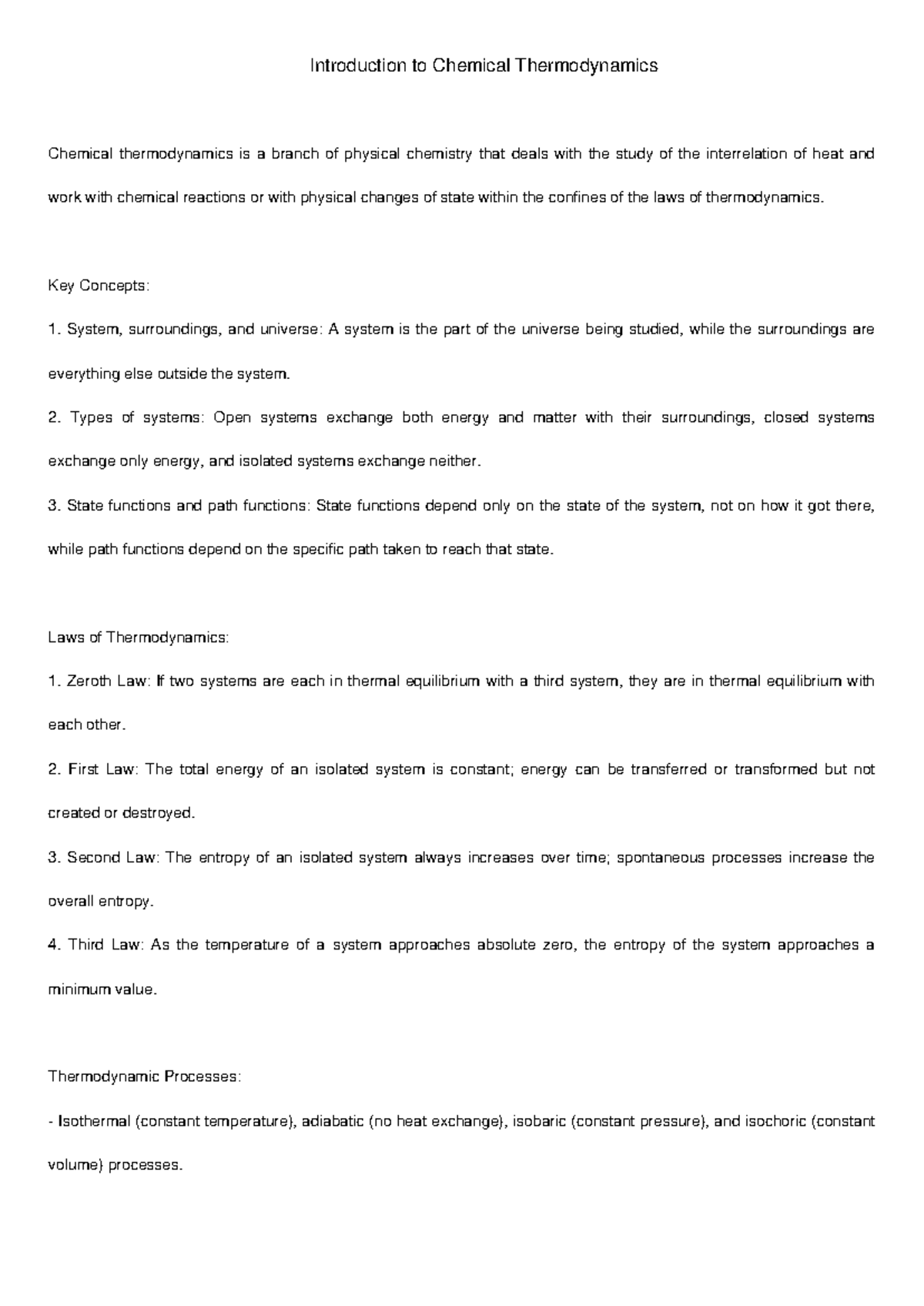 Chemical Thermodynamics Introduction - Introduction to Chemical ...