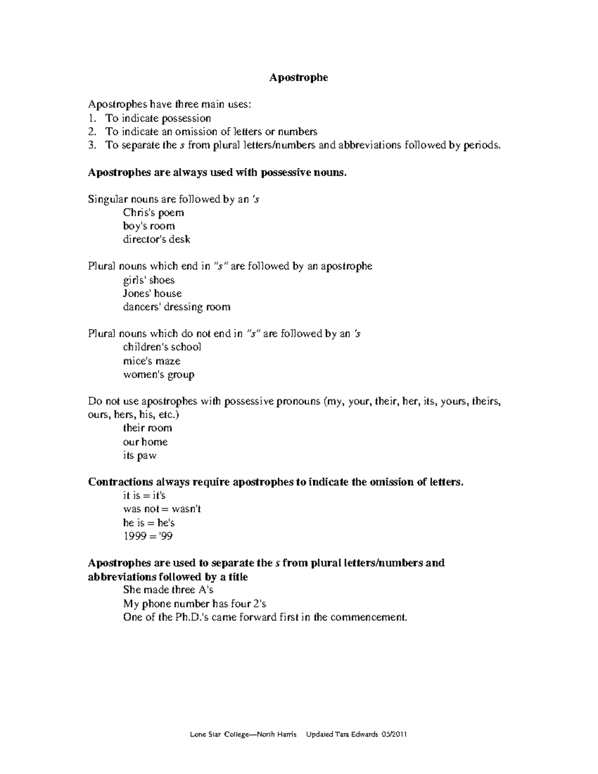 Apostrophe Handouts and functions - ENFI111 - NWU - Studocu