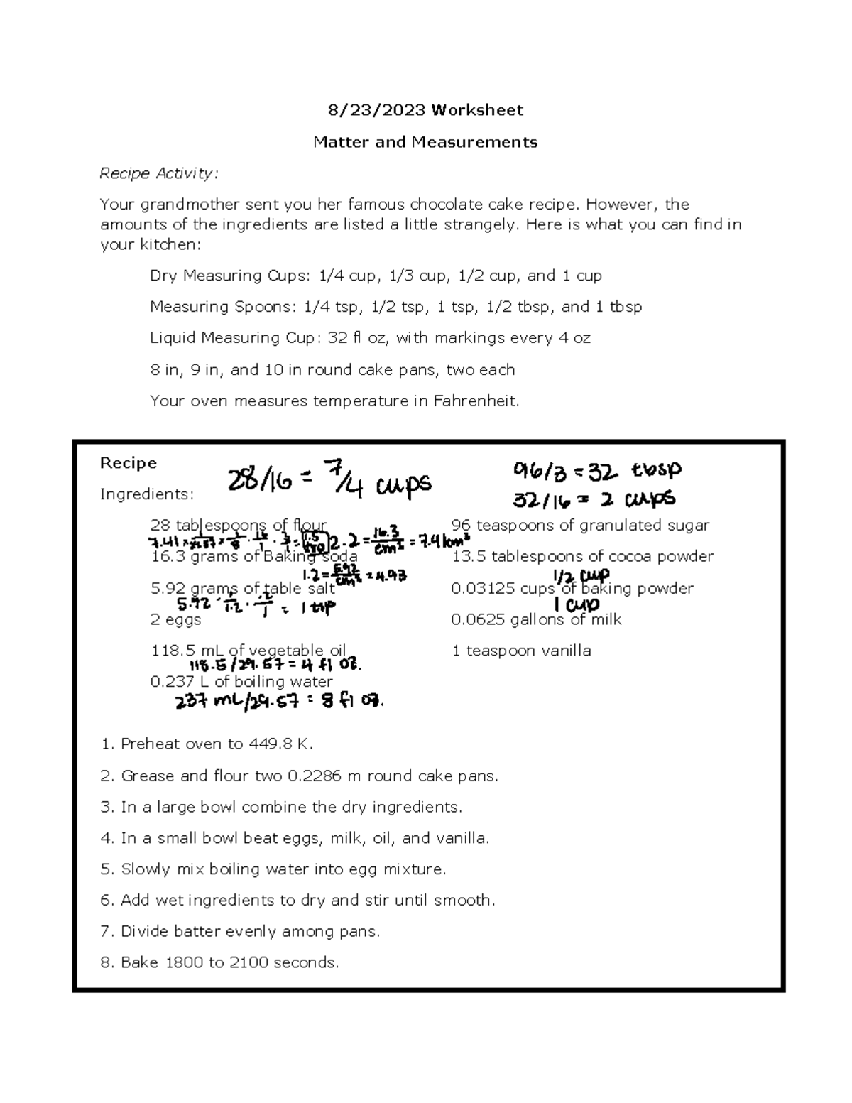 Chem - Chem worksheet - 8 / 23 /2023 Worksheet Matter and Measurements ...