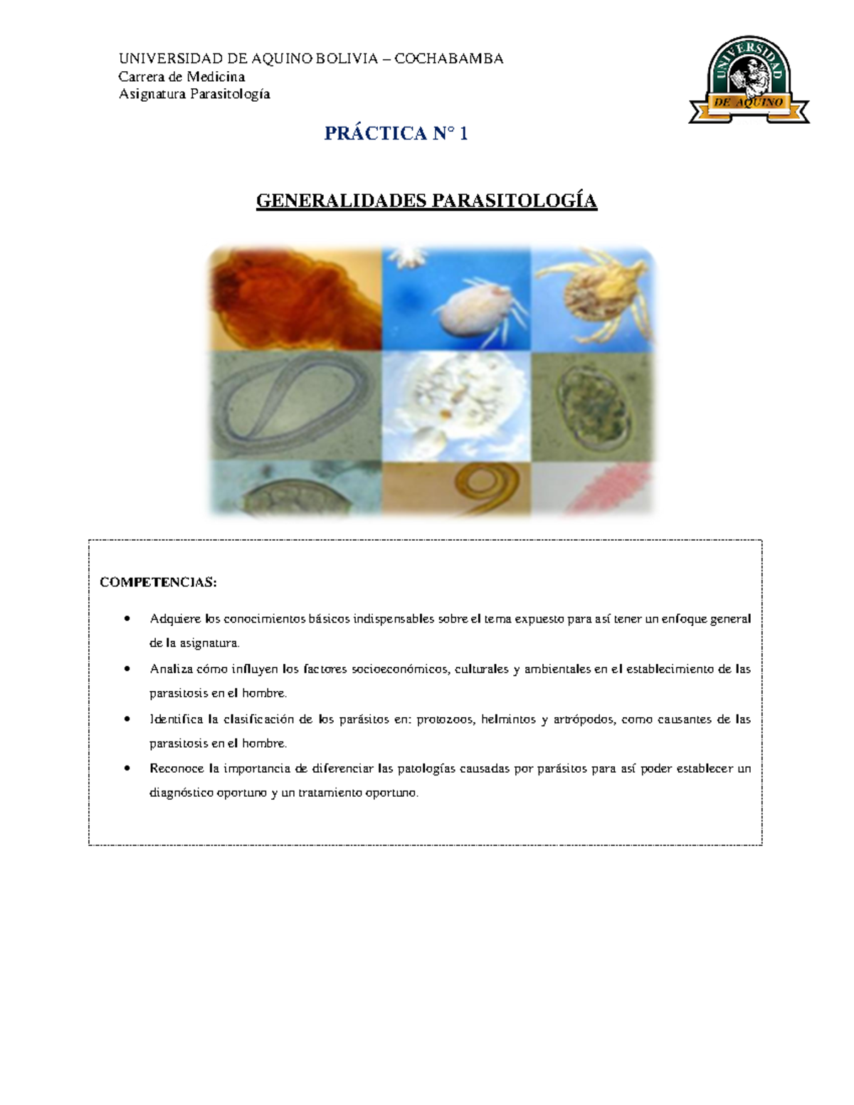 Práctica N°1 - Parasitología - Carrera de Medicina Asignatura ...