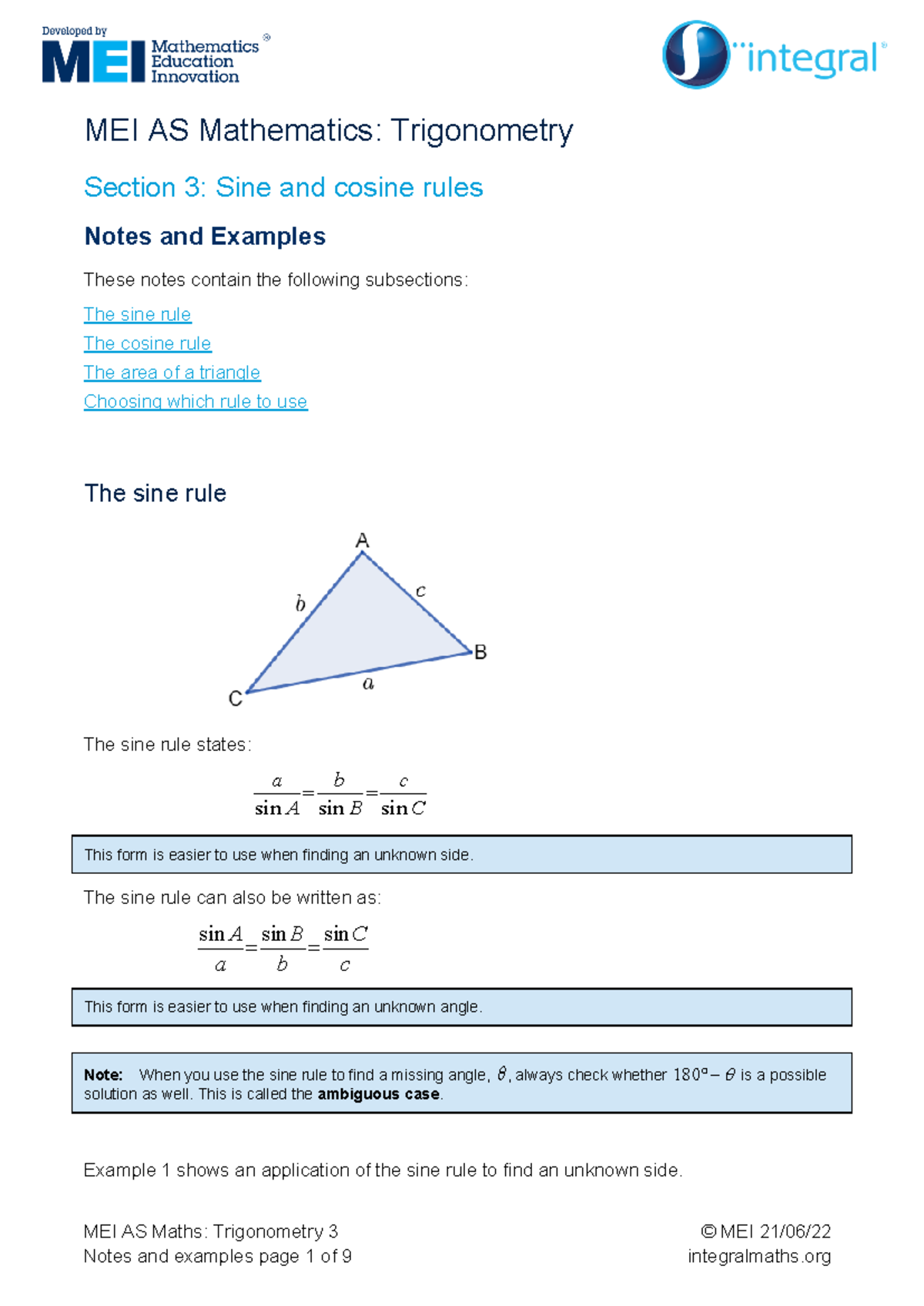 Meiast 3n - sss - MEI AS Maths: Trigonometry 3 © MEI 21/06/ MEI AS ...