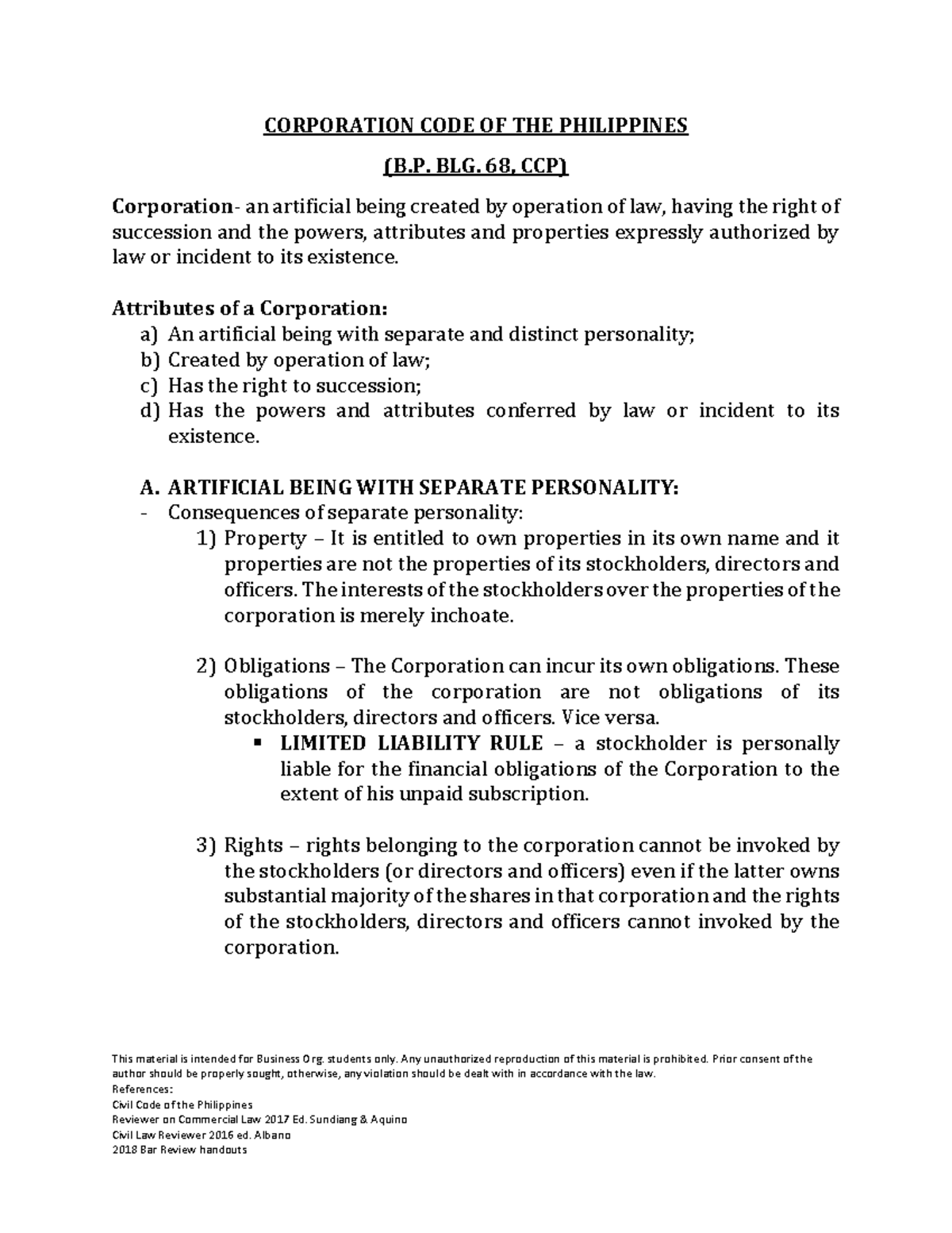 Corp Code Handout - This material is intended for Business Org ...
