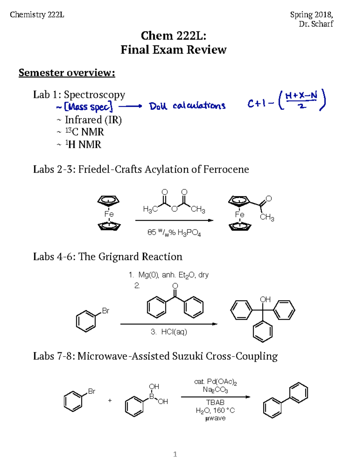 Final Exam Review - Chemistry 222L Spring 2018, Dr. Scharf Chem222L ...