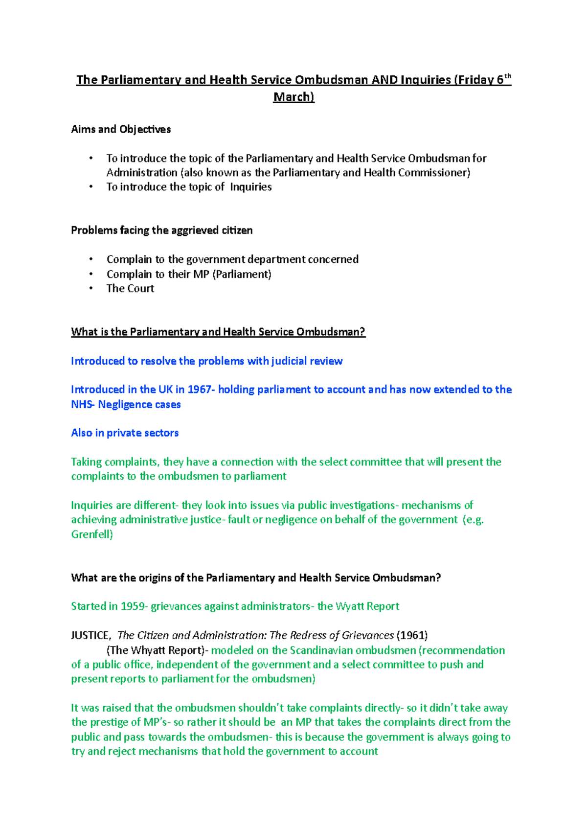 The Parliamentary and Health Service Ombudsman AND Inquiries (Friday ...