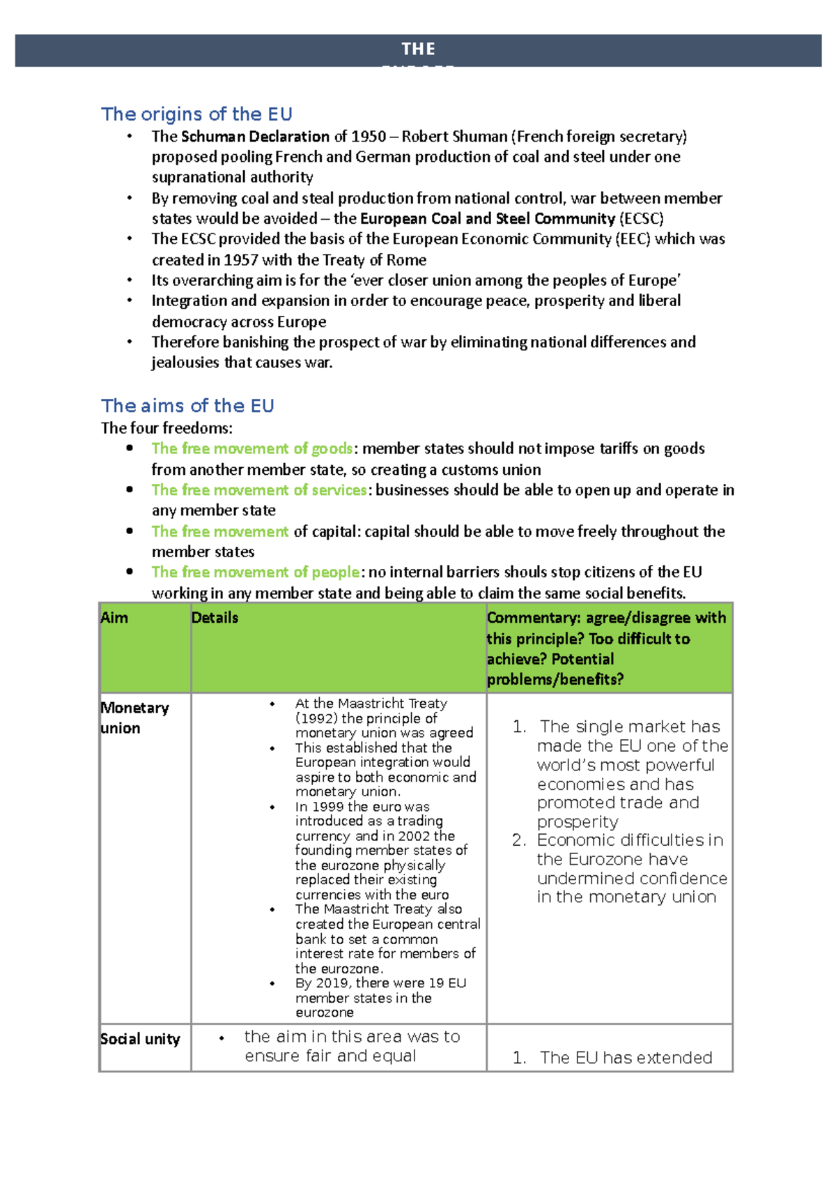 The european union - Notes on UK politics - The origins of the EU • The ...