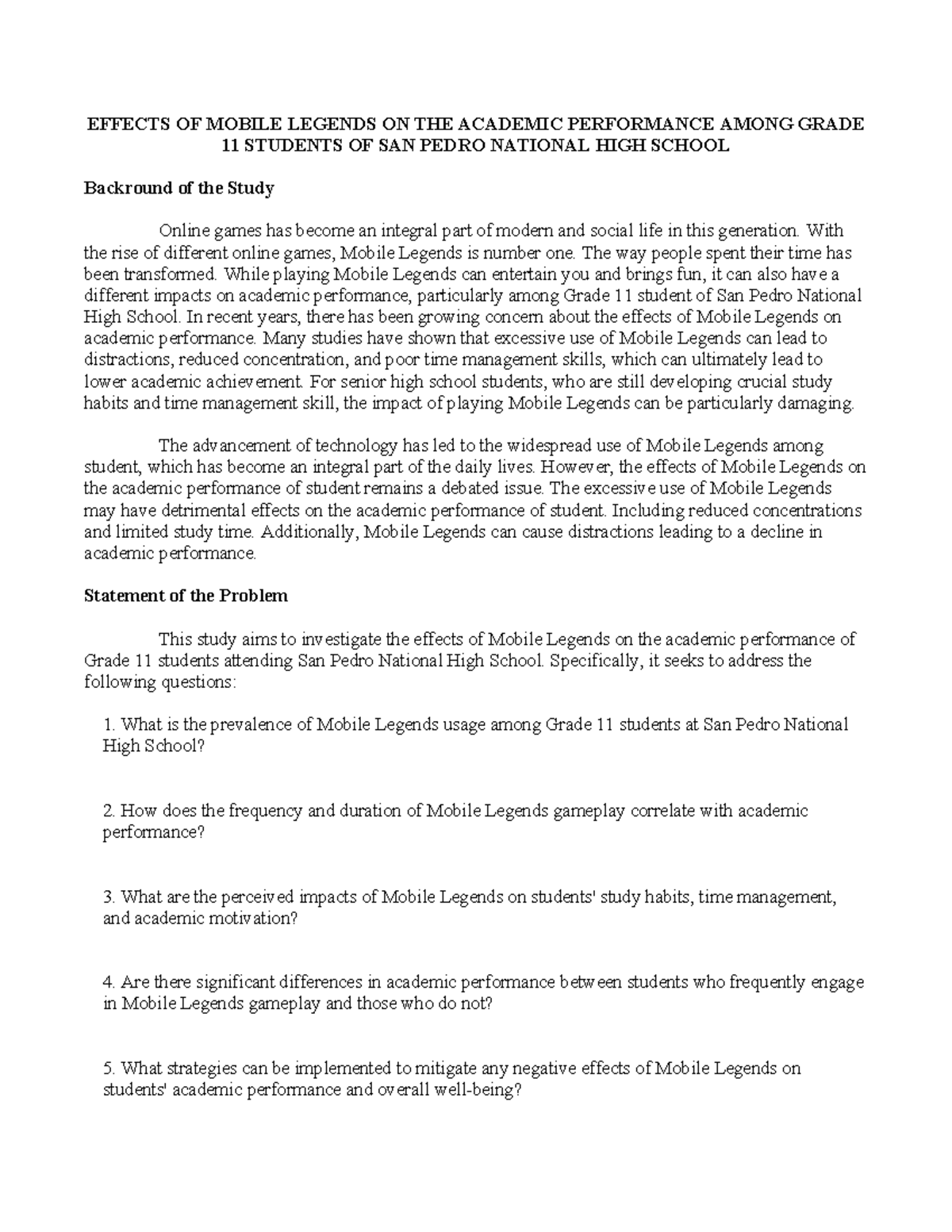 the first chapter of greatness - EFFECTS OF MOBILE LEGENDS ON THE ...