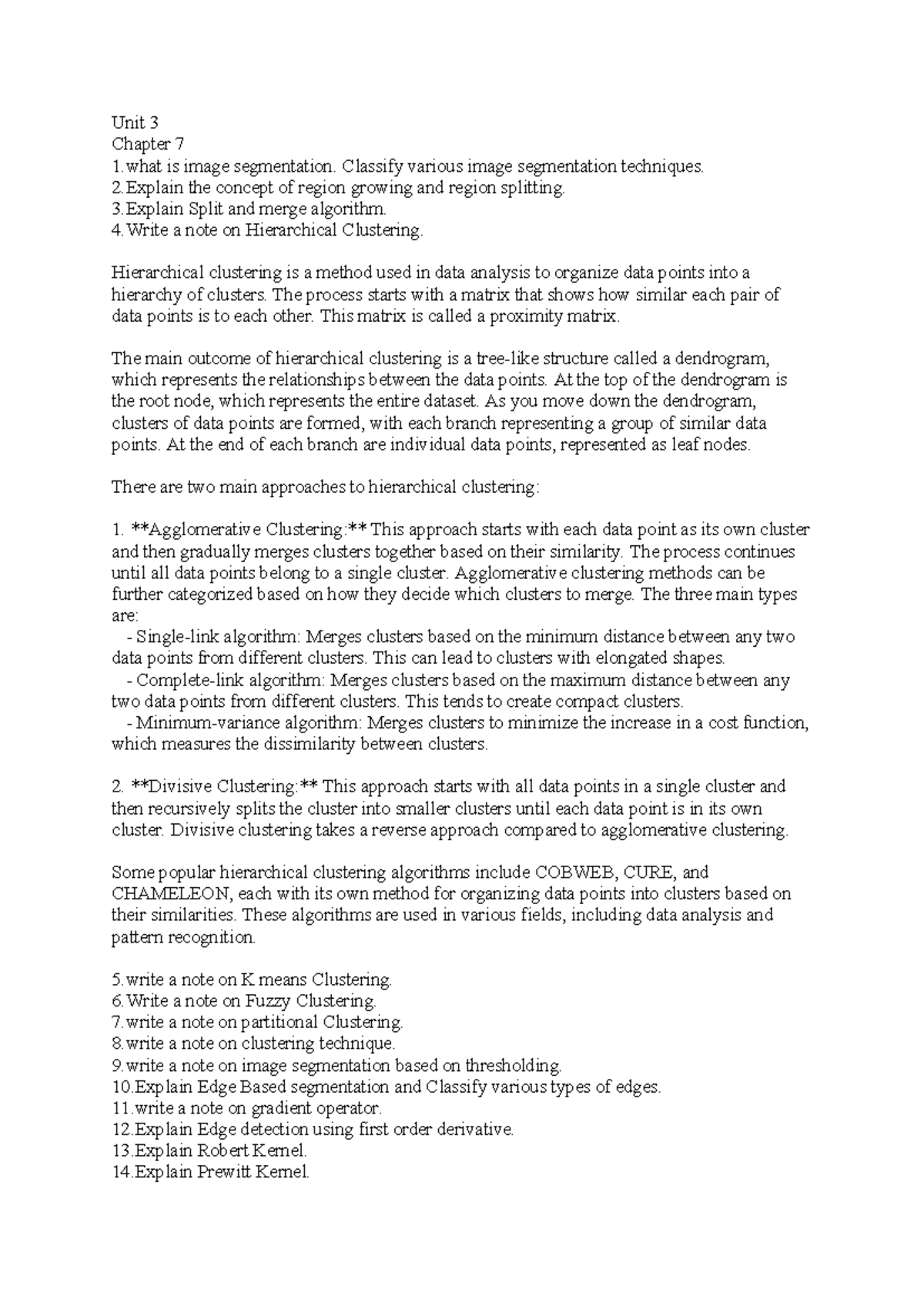 Dip unit 3 - dvdsvdsvd - Unit 3 Chapter 7 1 is image segmentation. Classify various image - Studocu