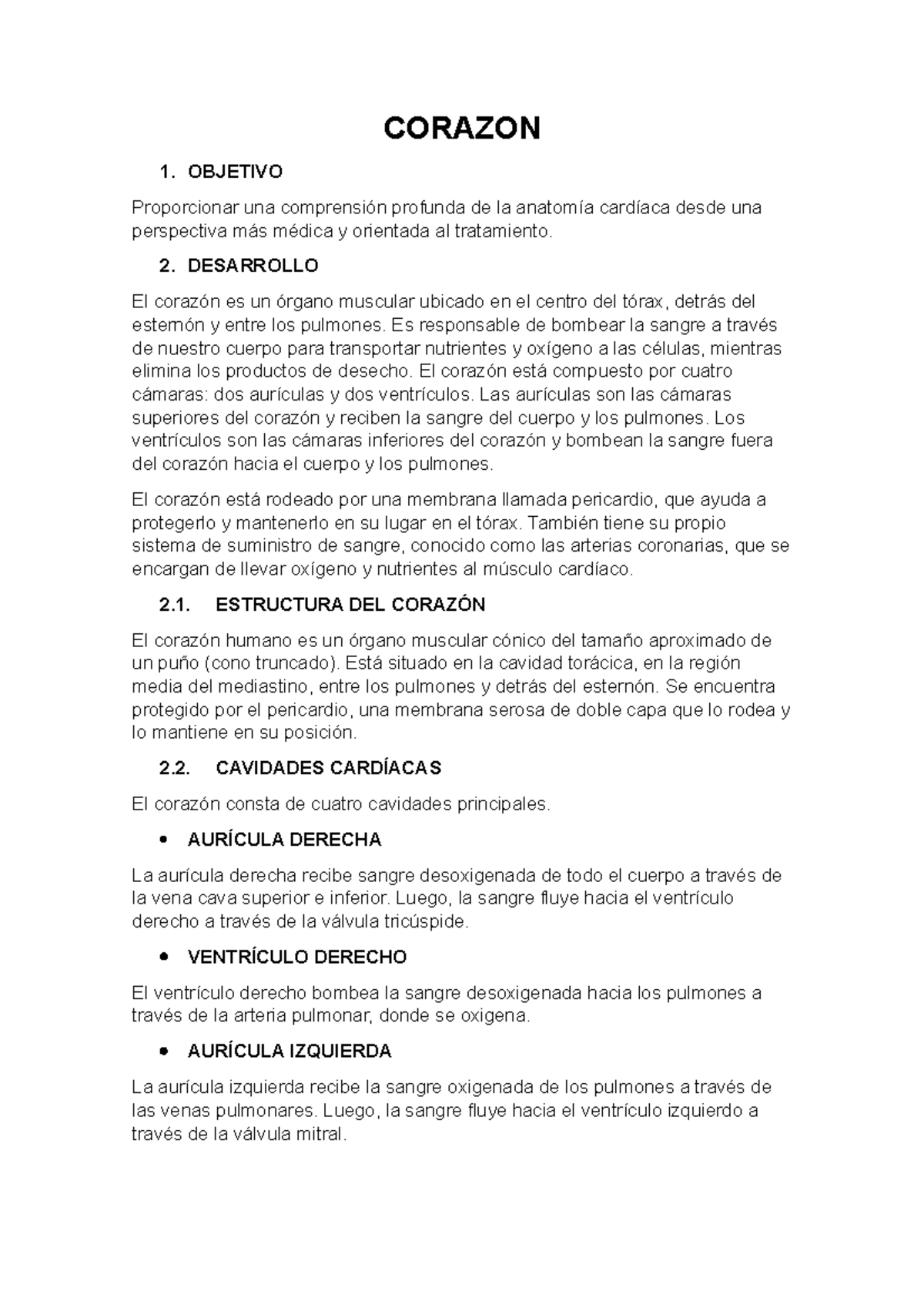 Corazon - informe del corazón - CORAZON 1. OBJETIVO Proporcionar una ...