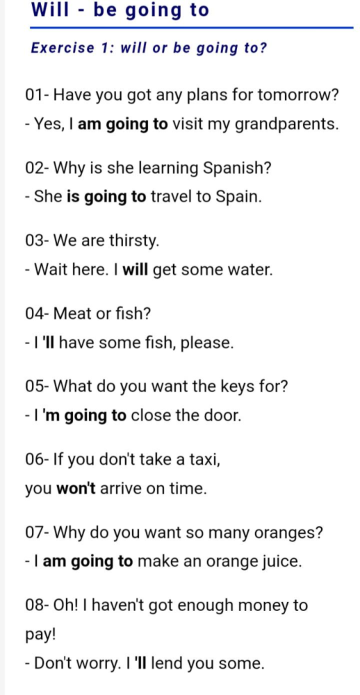 Ejercicios ️ - Te gustara - Will - be going to Exercise 1: will orbe ...