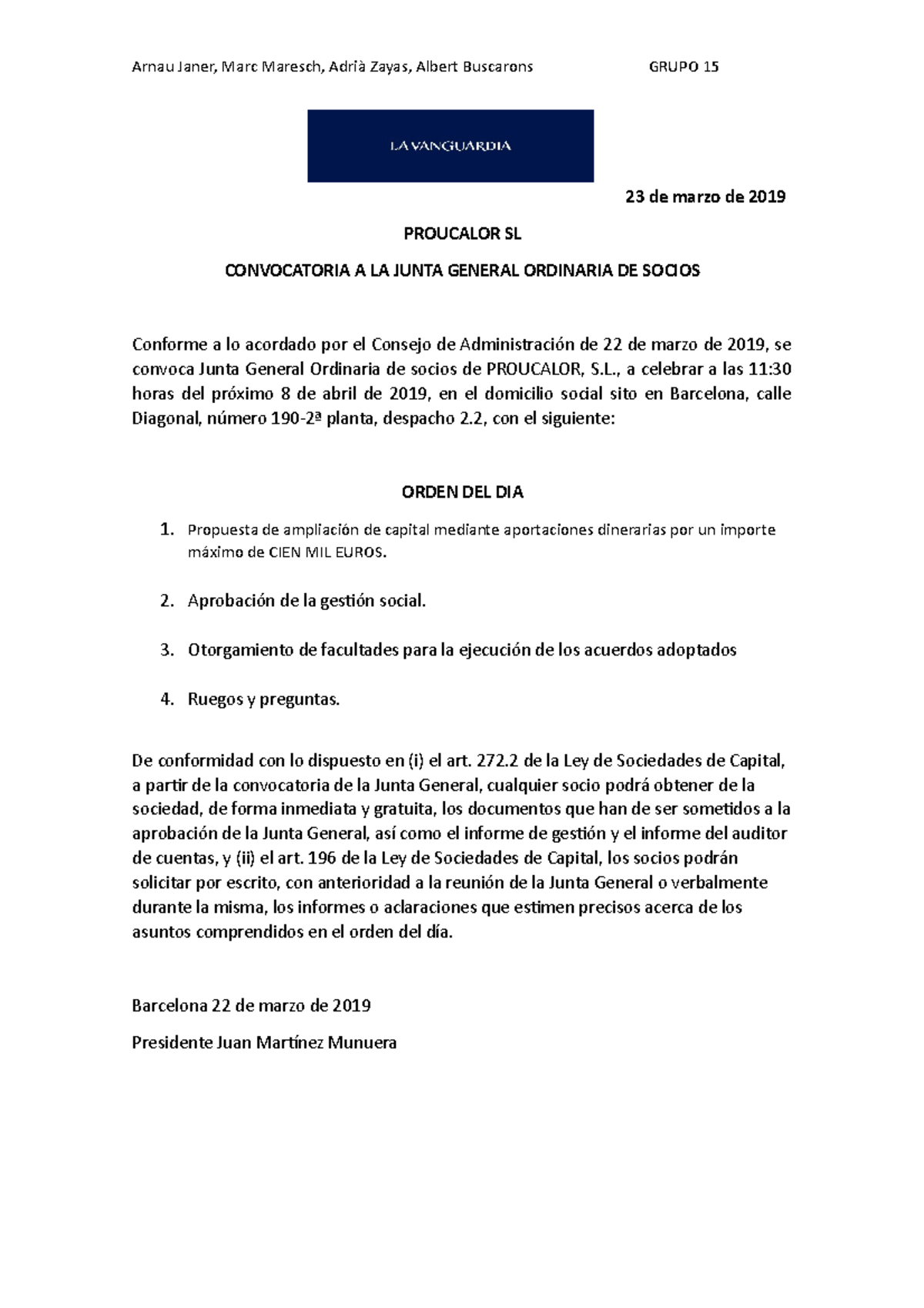 Convocatoriajuntageneral - Arnau Janer, Marc Maresch, Adrià Zayas ...