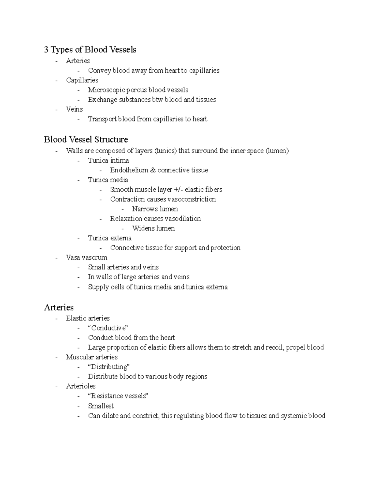 Types of Blood Vessels and Their Functions - Studocu