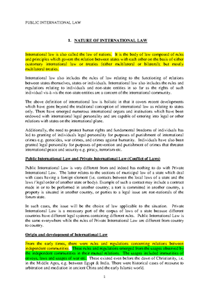 Public International Law Notes - PUBLIC INTERNATIONAL LAW 1. NATURE OF ...