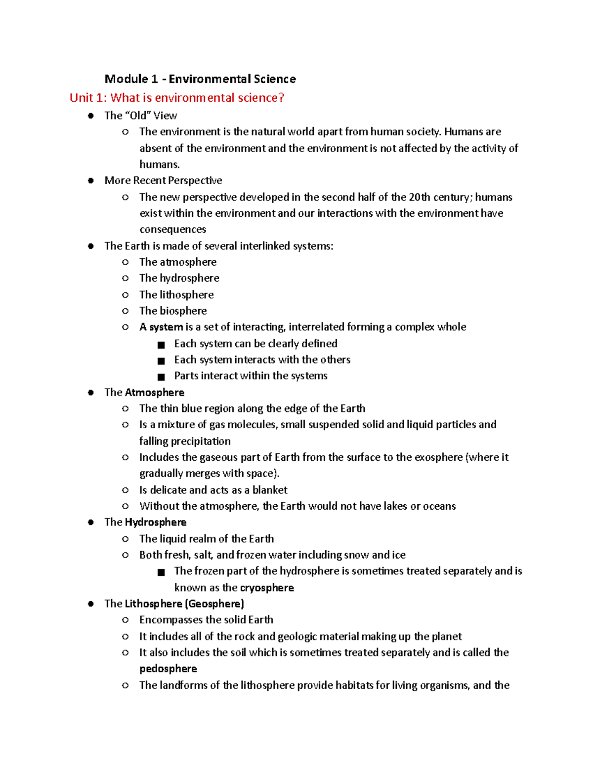 Envir Sc 1C03 Notes - Module 1 - Environmental Science Unit 1: What is ...