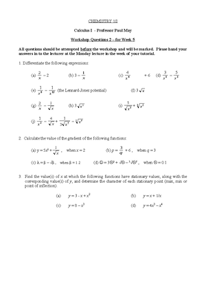 Tutorial work - 4 - CHEMISTRY 1S Calculus I Professor Paul May Workshop ...