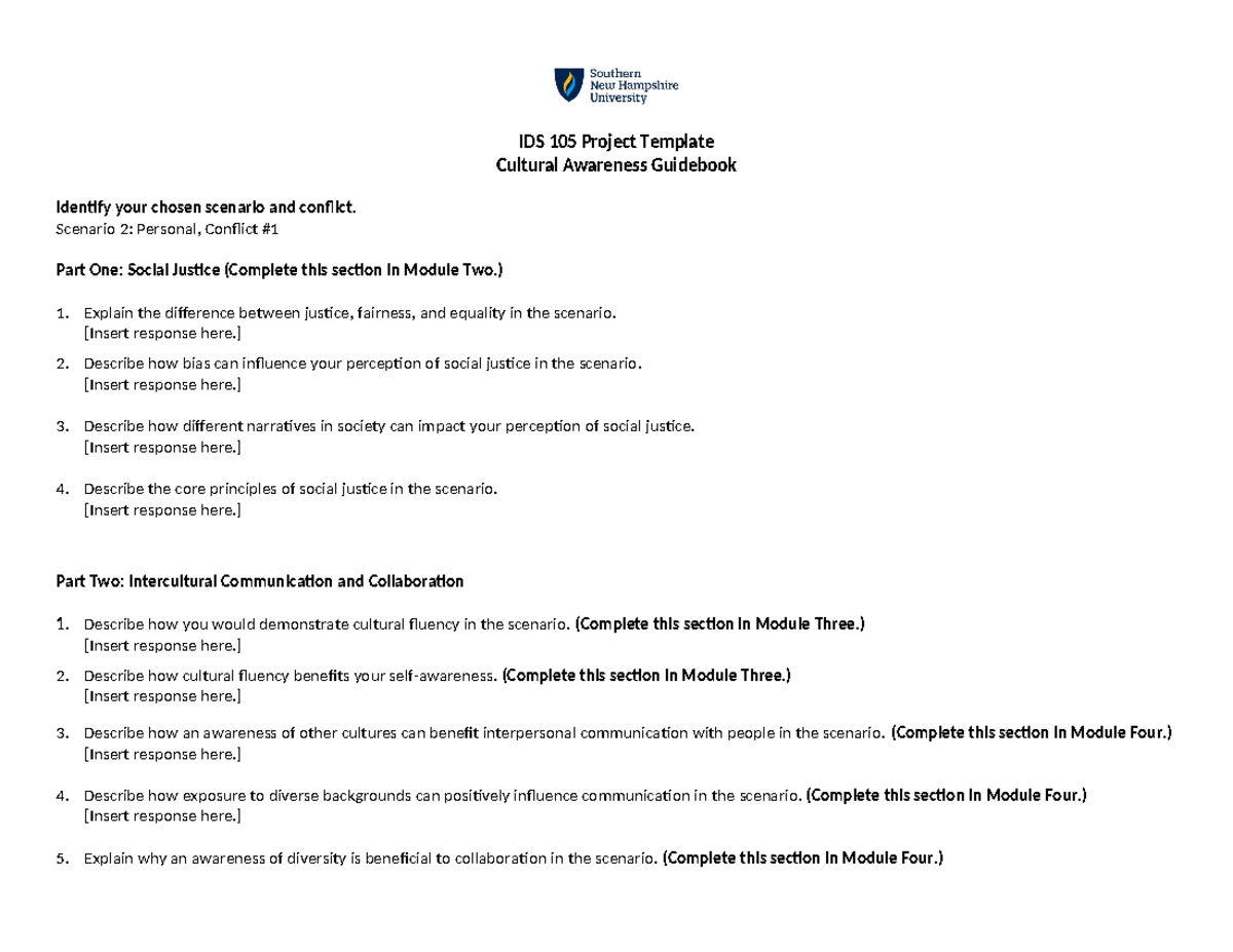 IDS 105 Project Template 2 - IDS 105 Project Template Cultural ...