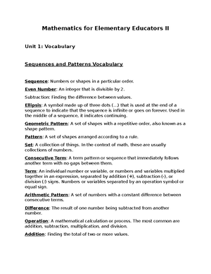 Math Elem Ed Unit 4 Vocab - Mathematics for Elementary Educators II ...