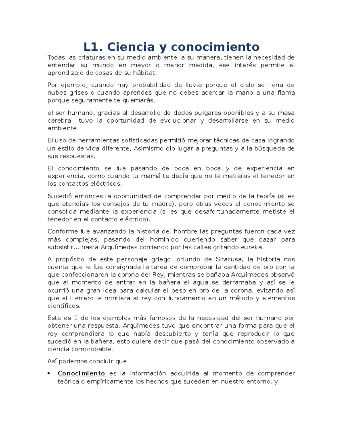 L1 Ciencia y Conocimiento de método científico - L1. Ciencia y ...