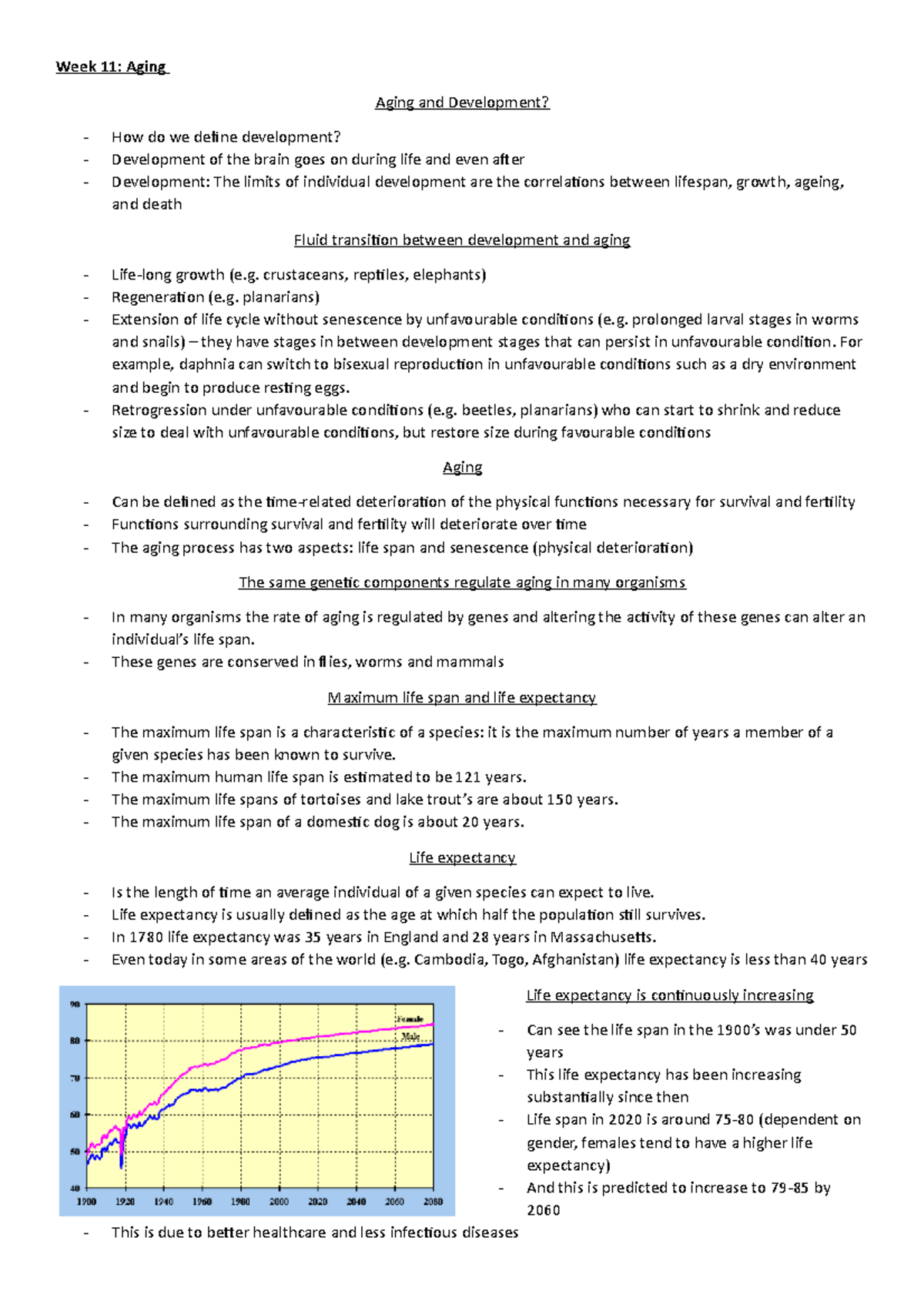Week 11 notes - Week 11: Aging Aging and Development? - How do we deine ...