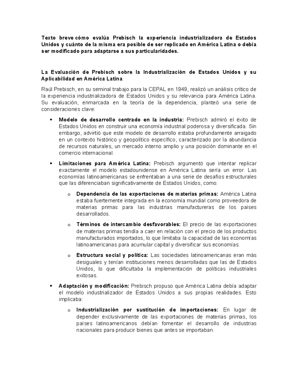 Actividad n°2 - cintia maidana - Texto breve cómo evalúa Prebisch la ...