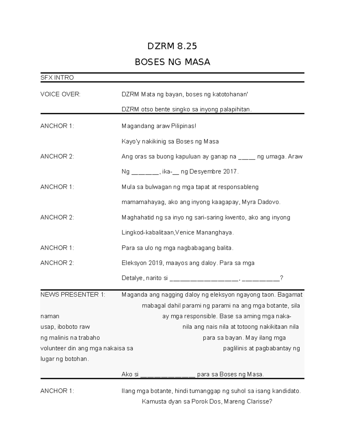AP- Newscasting-1 - DZRM 8. BOSES NG MASA SFX INTRO VOICE OVER: DZRM ...