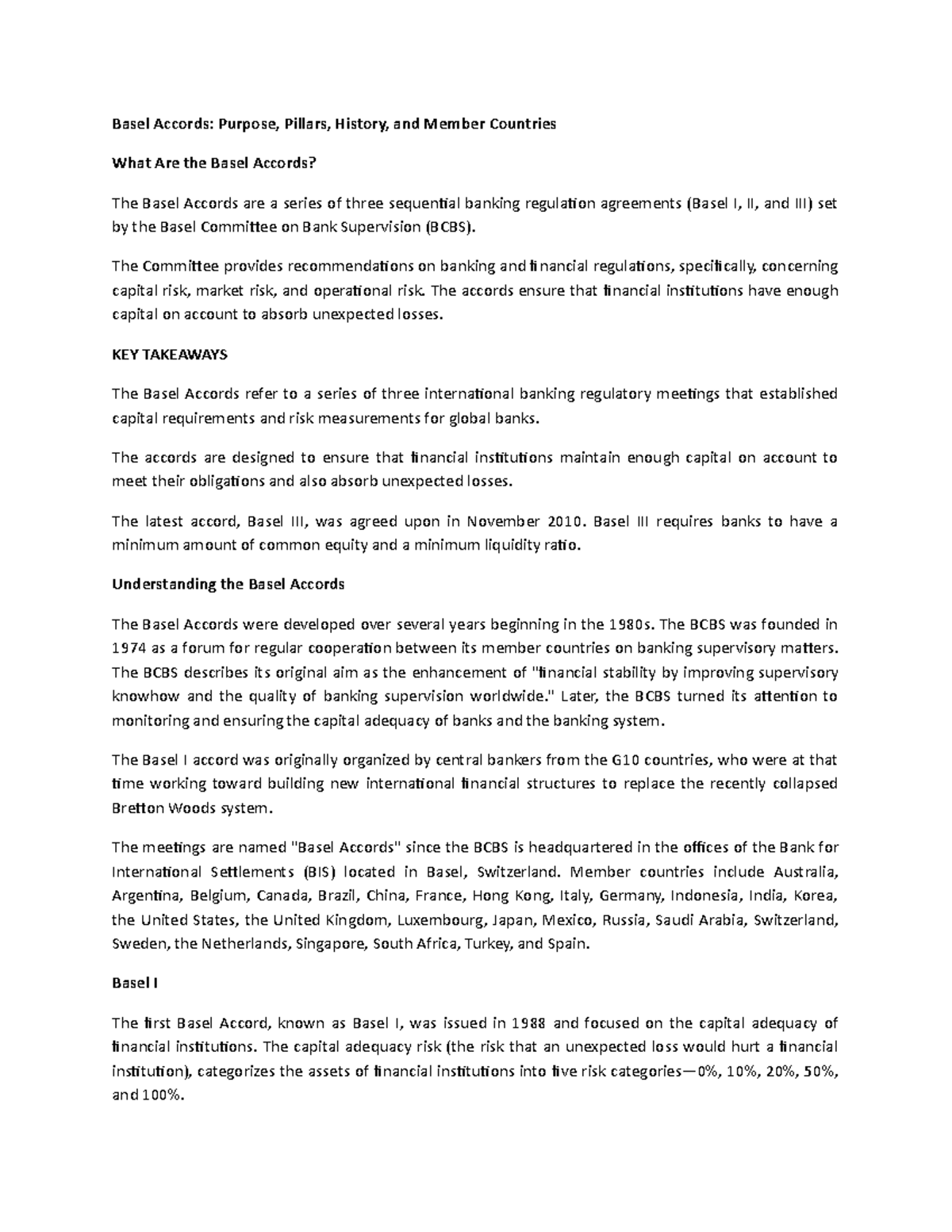 Basle I, II, III and IV - Balse - Basel Accords: Purpose, Pillars ...