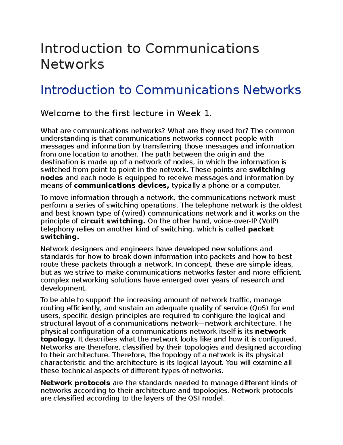 Introduction to Communications Networks - Introduction to ...