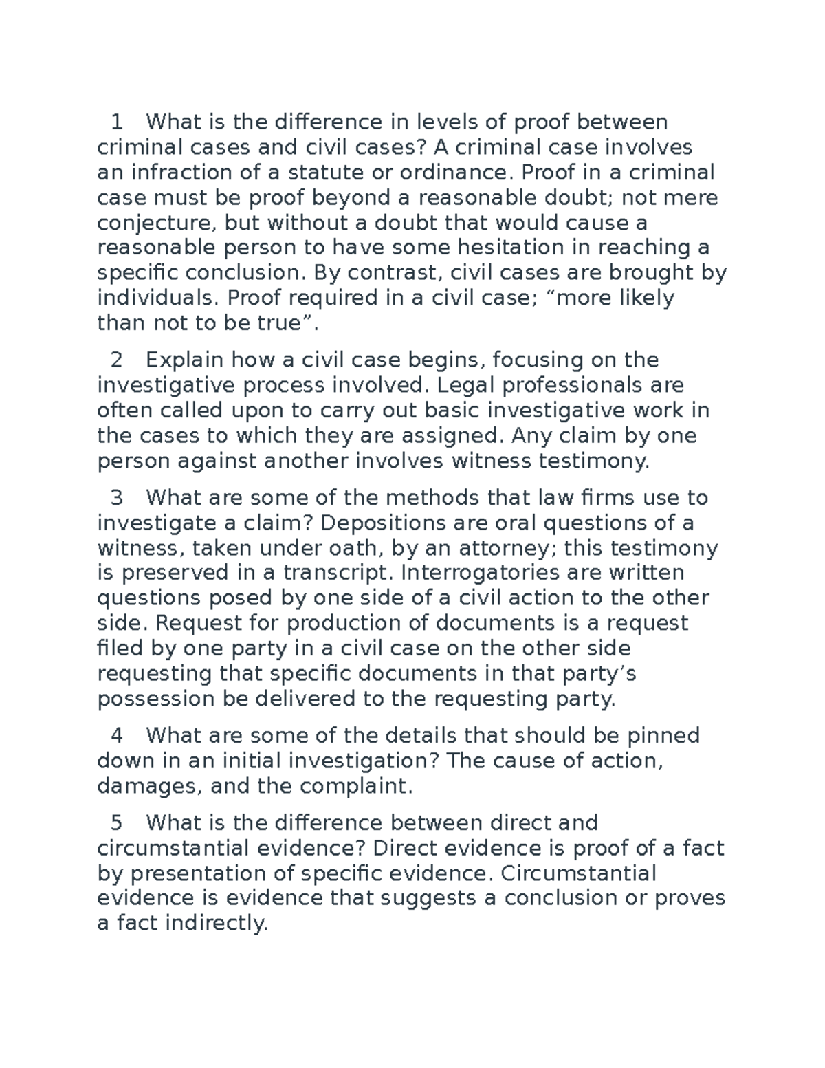 Cases - 1 What is the difference in levels of proof between criminal ...
