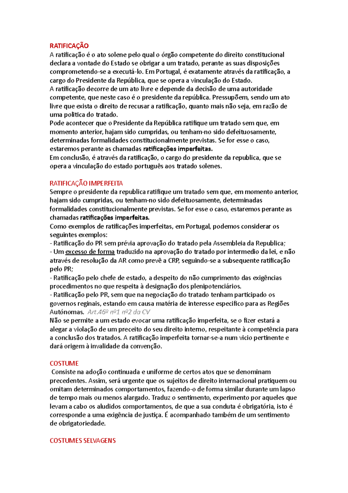 Ratificação Direito Internacional Público, 1º ano - RATIFICAÇÃO A ...