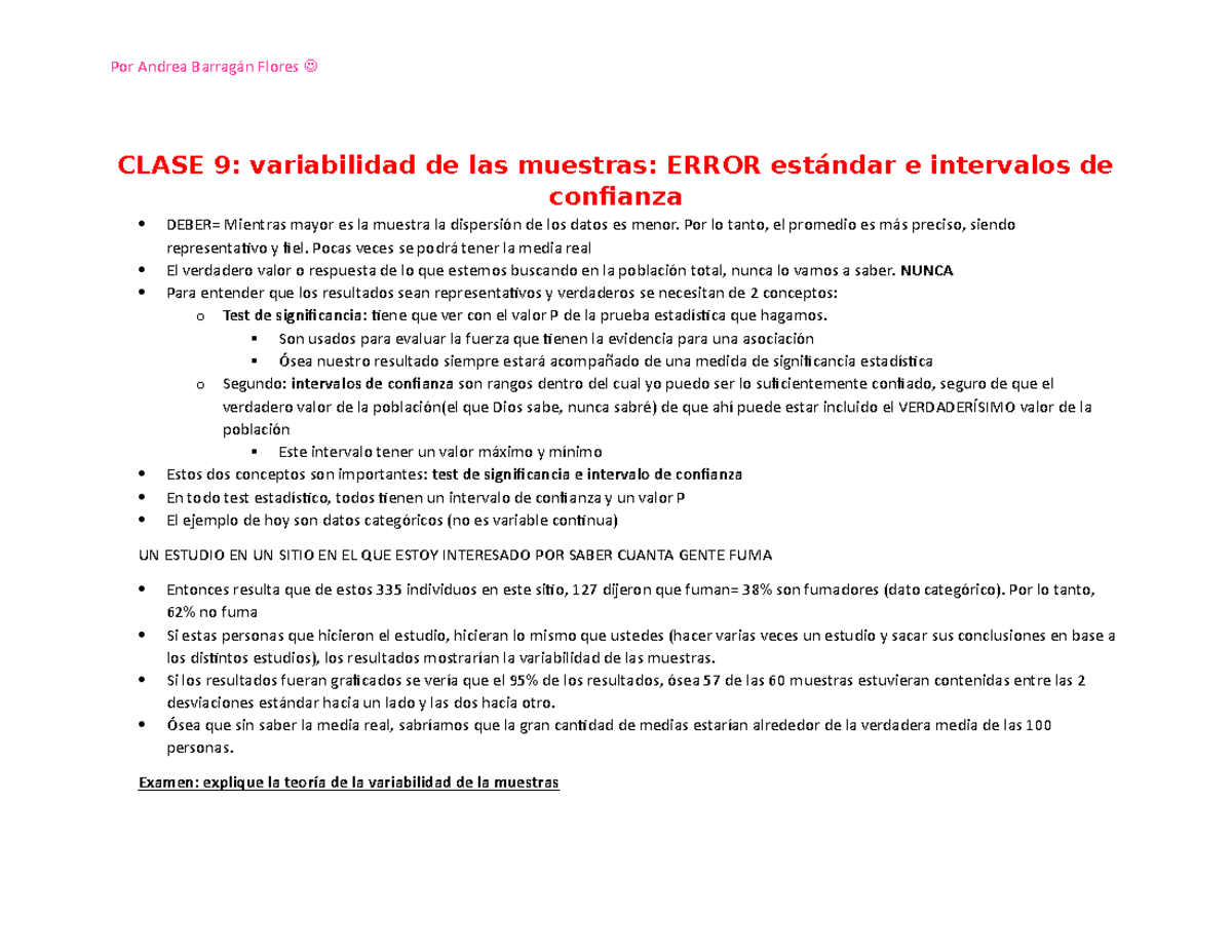 Clase 9 Error muestral e intervalo de confianza - CLASE 9: variabilidad ...