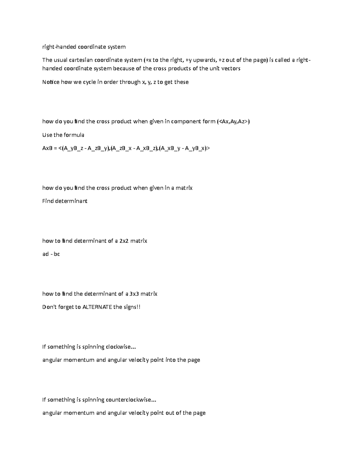 Physics notes 2 - GSU - right-handed coordinate system The usual ...