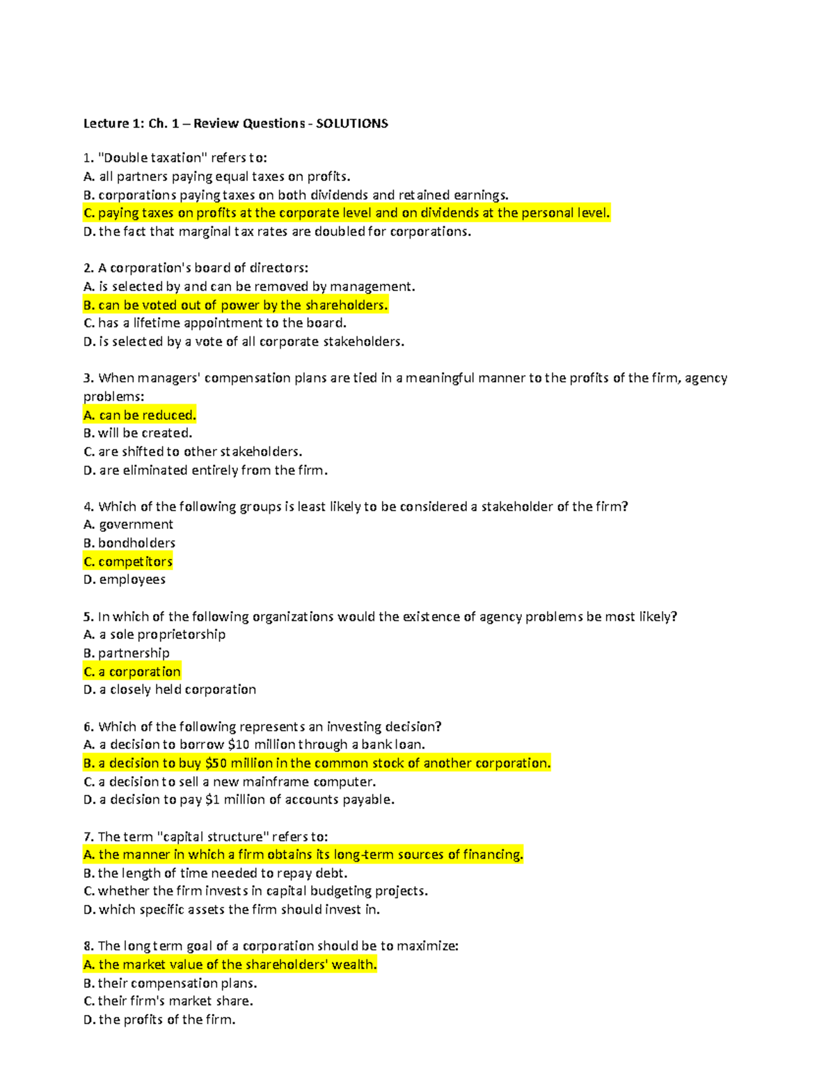 Unit 1 Review Questions - Solutions - Lecture 1: Ch. 1 – Review ...