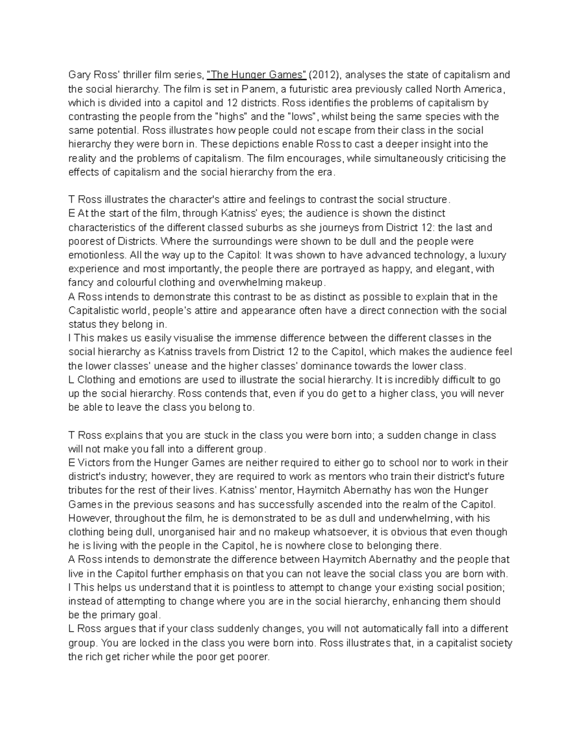 The Hunger Games film analysis - Gary Ross’ thriller film series, “The ...